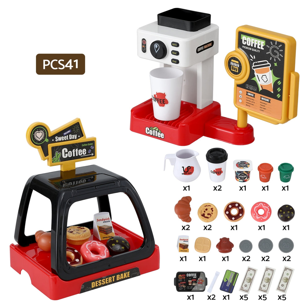 Keezi Kids Pretend Role Play Toy Coffee Shop with Coffee Maker Machine ...